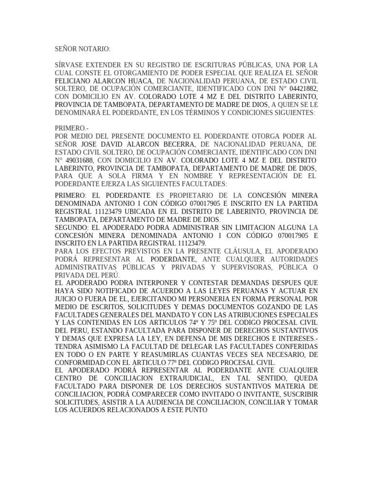 Minuta Poder Especial Concecion Antonio 1 | PDF | Justicia | Crimen y ...