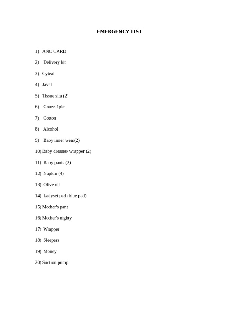 Essential Emergency Delivery Checklist | PDF