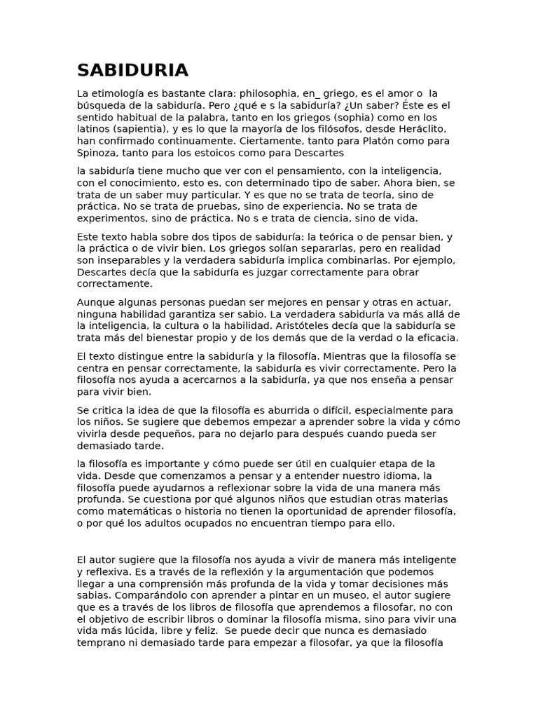 Sabiduría: Teoría y Práctica en Filosofía | PDF | Sabiduría | Pensamiento