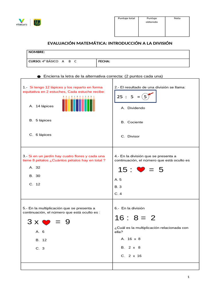 Ev. Intro A La División | PDF | División (Matemáticas) | Matemáticas
