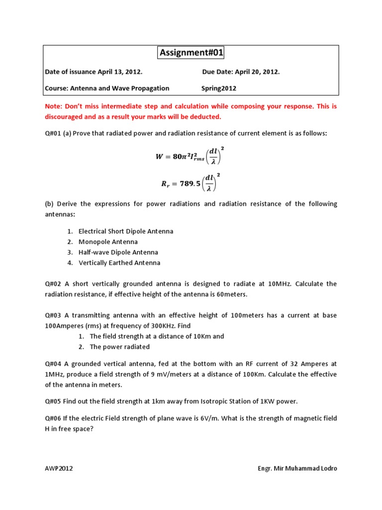 Assignment 01 - AWP | PDF | Antenna (Radio) | Electronic Engineering