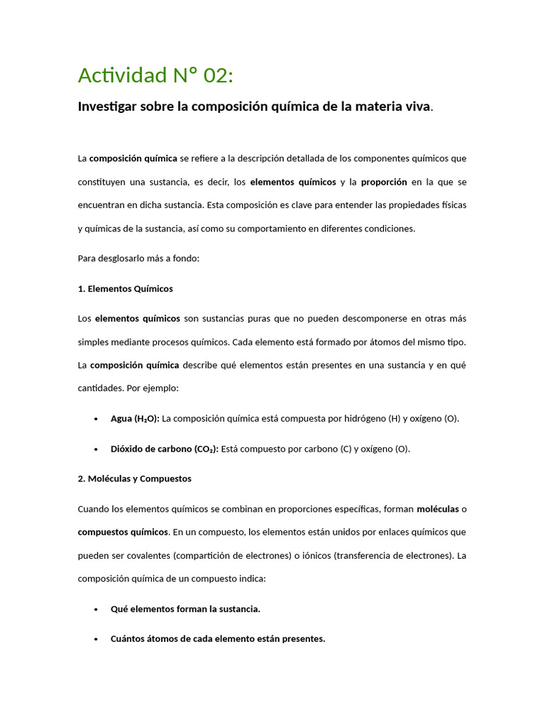 Composición Química de la Materia Viva | PDF | Compuestos químicos ...