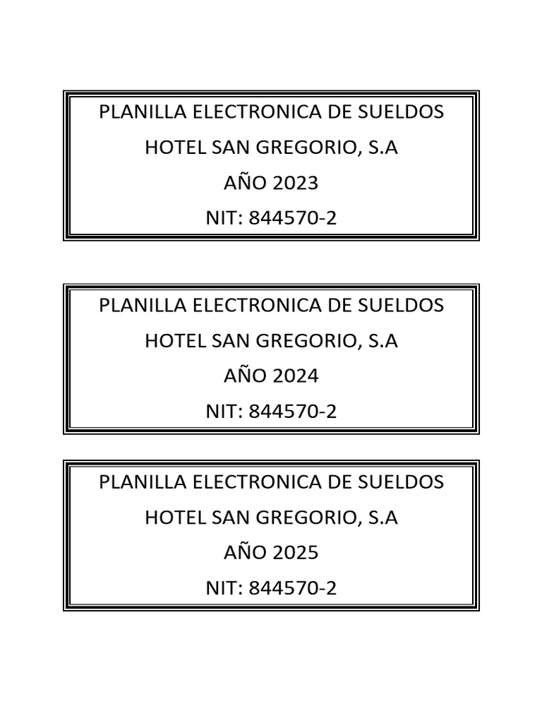 Planilla Sueldos Hotel San Gregorio 2023-2025 | PDF