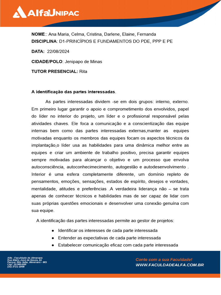Grupo 2 - Identificação Das Partes Interessadas | PDF