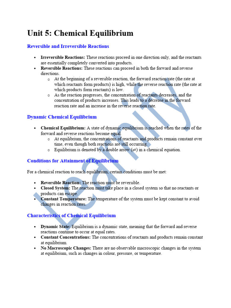 Grade 11 Chemistry Unit 5 | PDF | Chemical Equilibrium | Reaction Rate