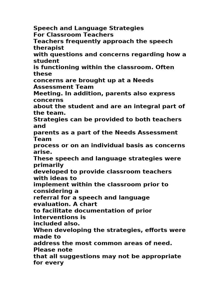 Classroom Speech-Language Strategies | PDF | Speech | Vocabulary