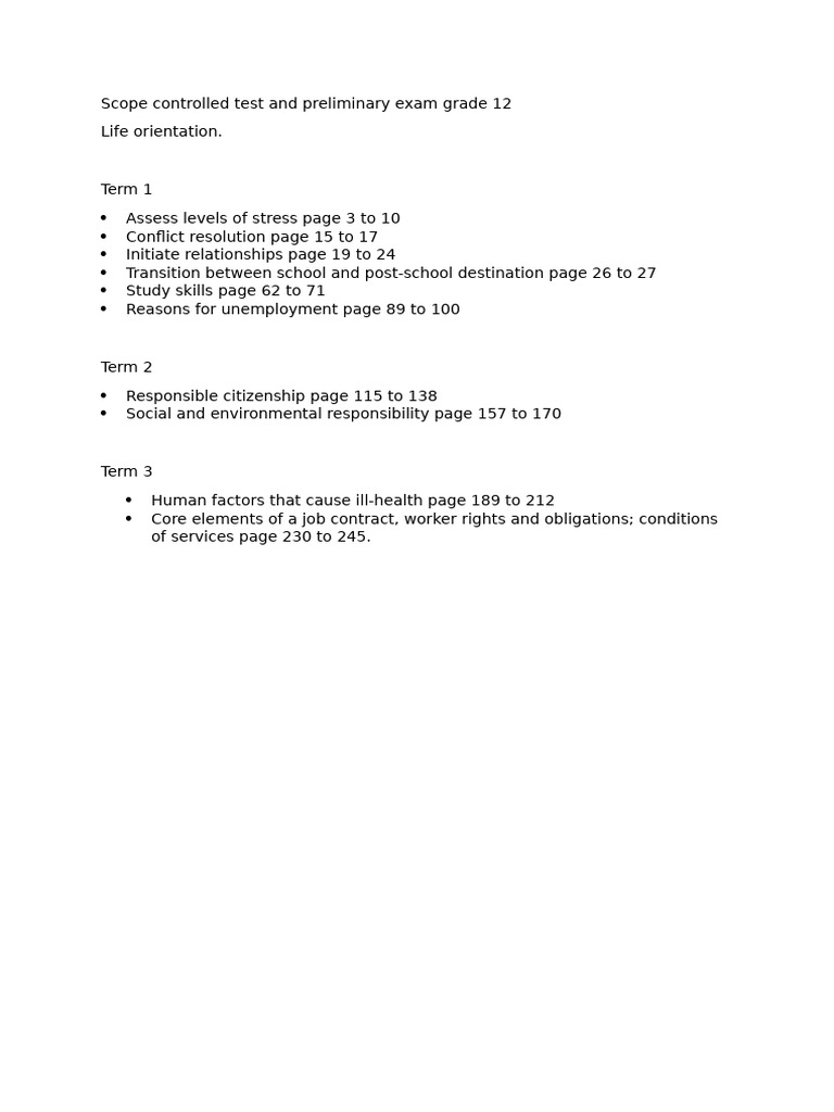 Scope Controlled Test and Preliminary Exam Grade 12 | PDF