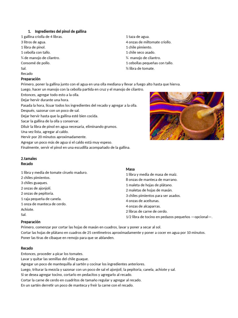 Ingredientes Del Pinol de Gallina | PDF | Cilantro | Cocinando