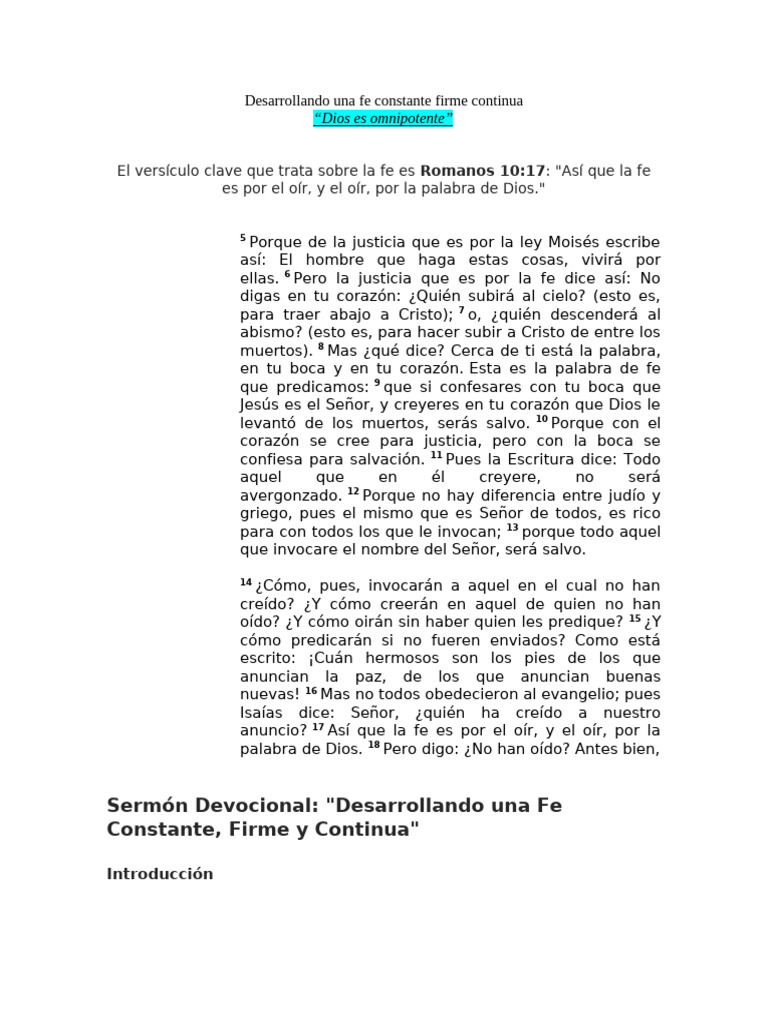 Desarrollando Una Fe Constante Firme Continua | PDF | Fe | Dios