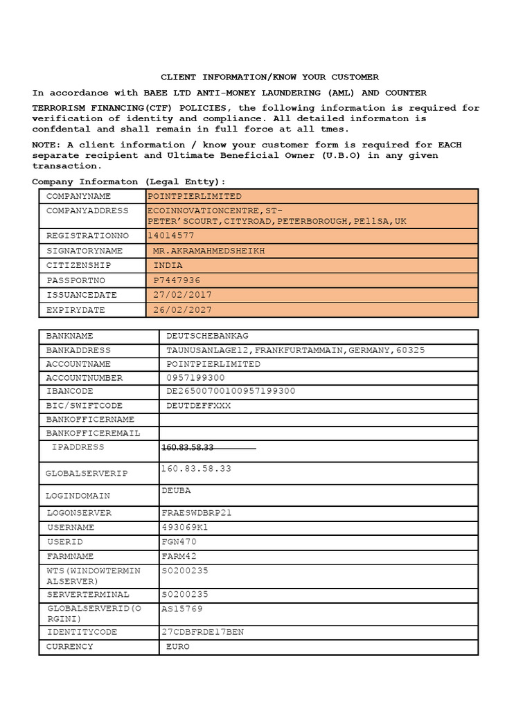 Client KYC and AML Compliance Form | PDF