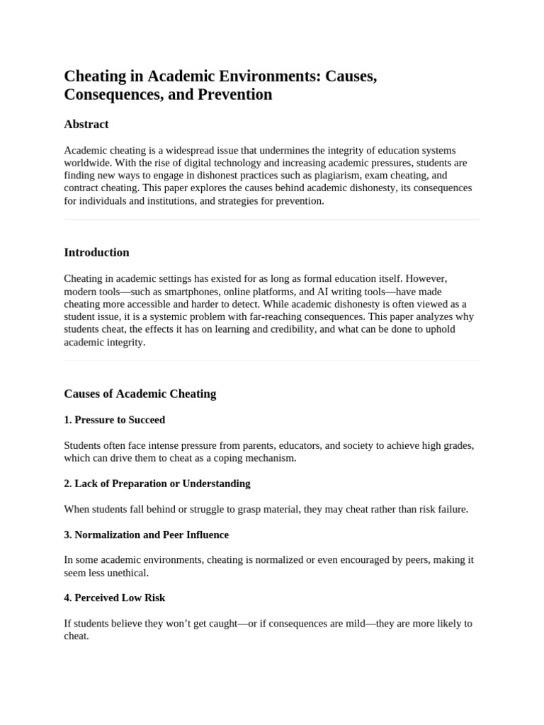 Cheating in Academic Environments | PDF | Academic Dishonesty | Plagiarism