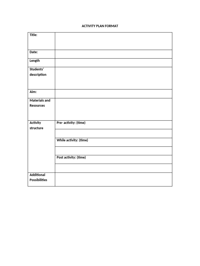 Activity Plan Format | PDF