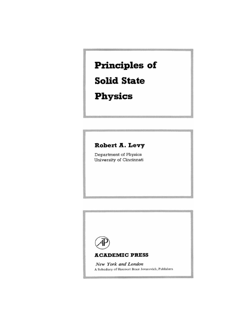Front Matter 1968 Principles of Solid State Physics | PDF