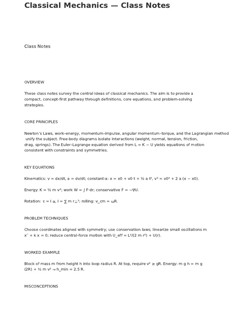 Classical Mechanics Study Guide | PDF | Nonlinear System | Momentum
