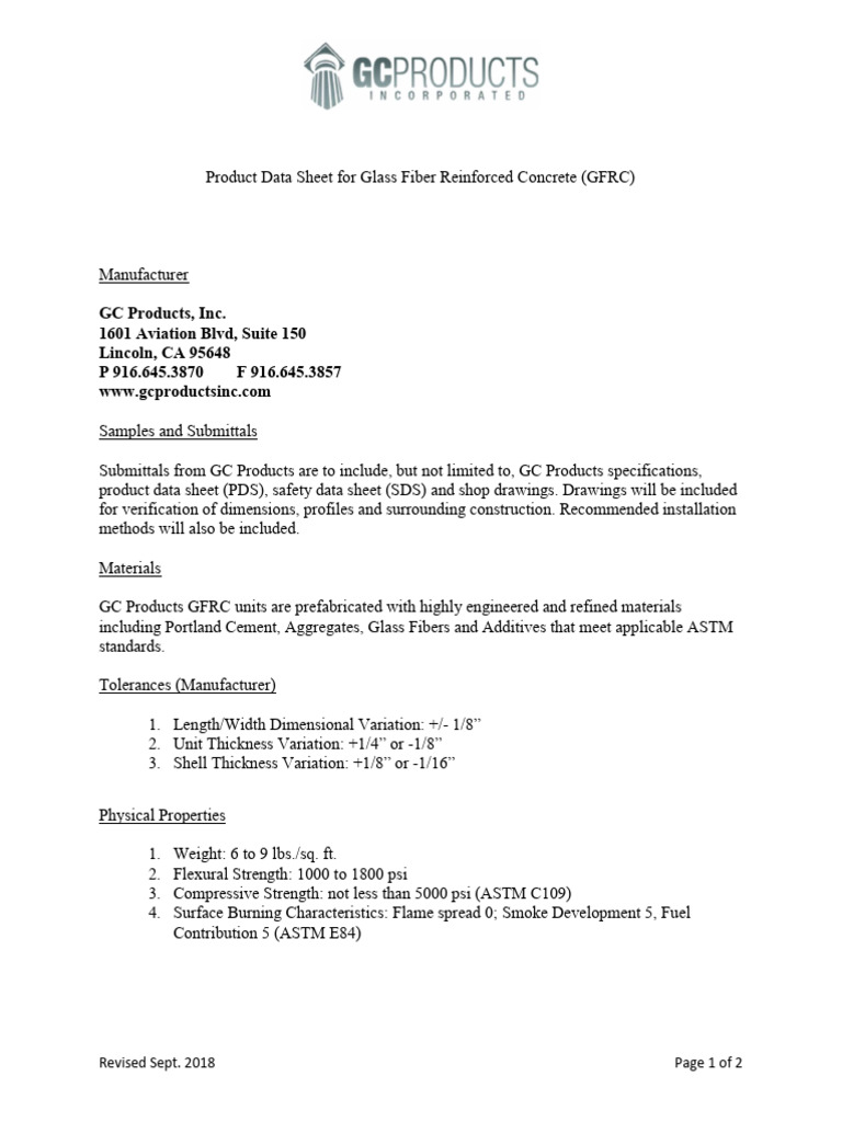 GFRC Product Data Sheet | PDF