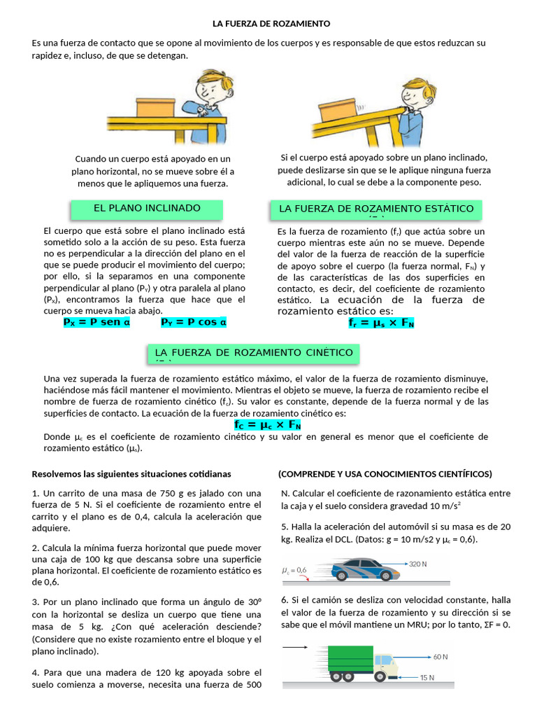Fórmulas y Ejemplos de Rozamiento | PDF | Fricción | Fuerza