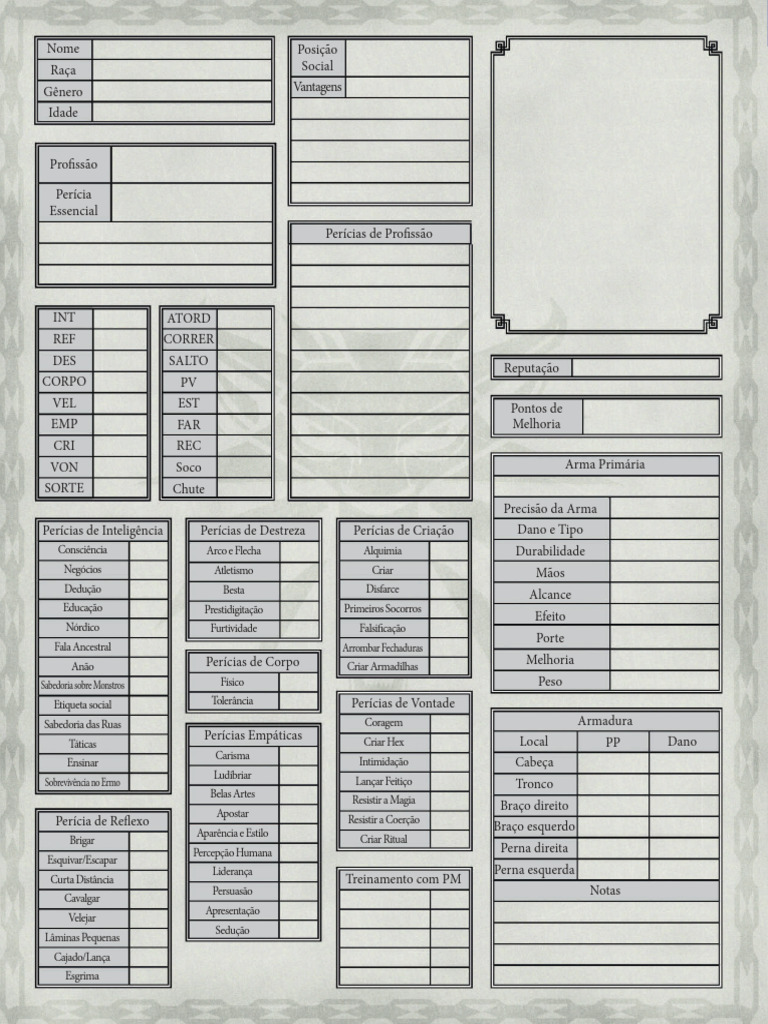The Witcher RPG Ficha de Personagem Editavel Biblioteca Do Duque PDF Free 2 | PDF