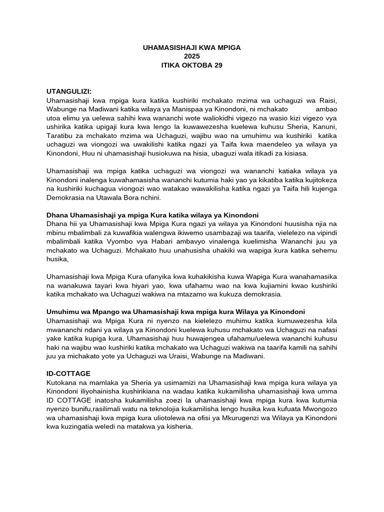 Elimu Ya Uchaguzi Wa Serikali Za Mitaa | PDF