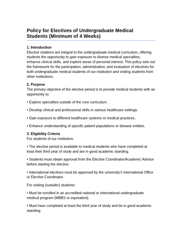Undergraduate Medical Electives Policy | PDF | Medical School | Evaluation