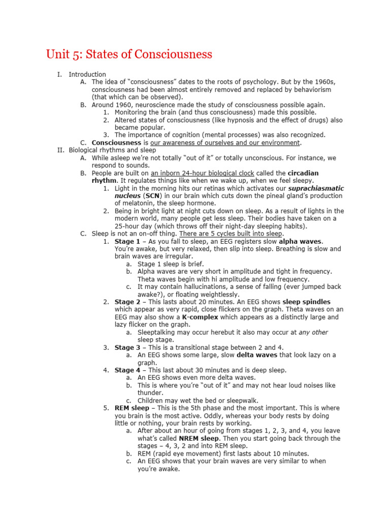 Myers States of Consciousness Notes | PDF | Sleep | Hypnosis