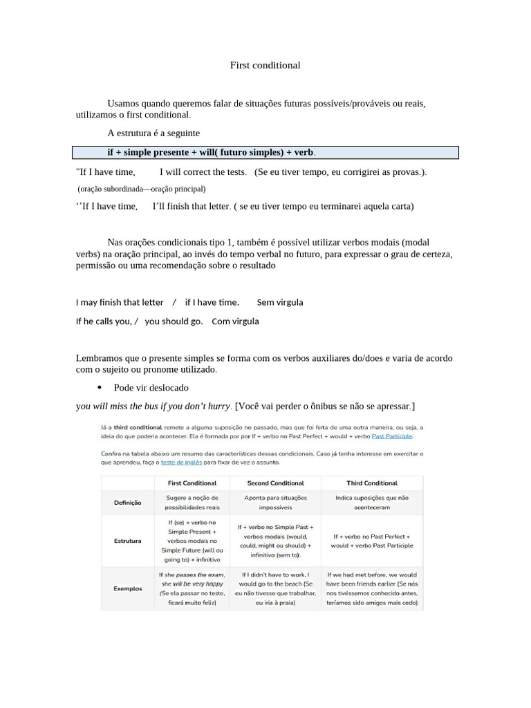 Entendendo o First Conditional em Inglês | PDF