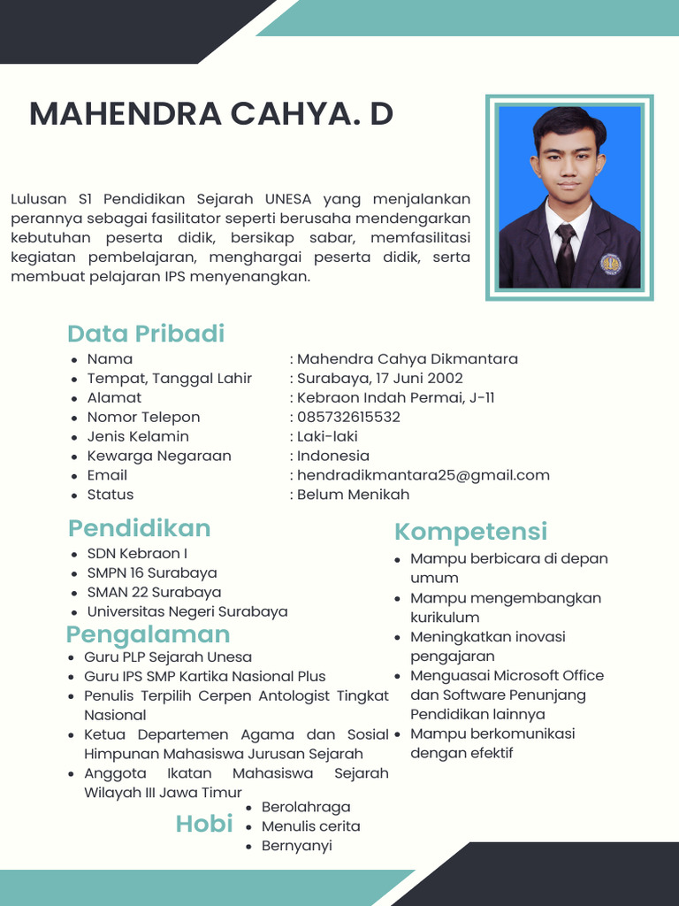CV Mahendra Cahya: Guru Sejarah dan Fasilitator | PDF
