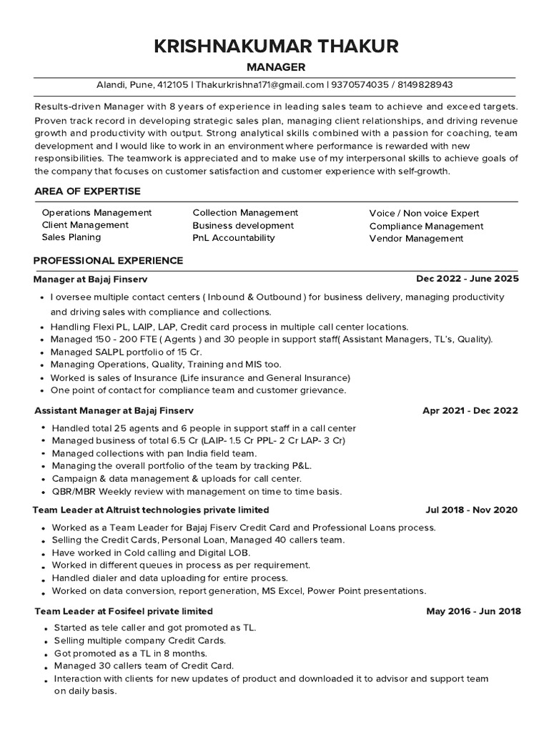 Krishnakumar Thakur Resume | PDF | Call Centre | Sales