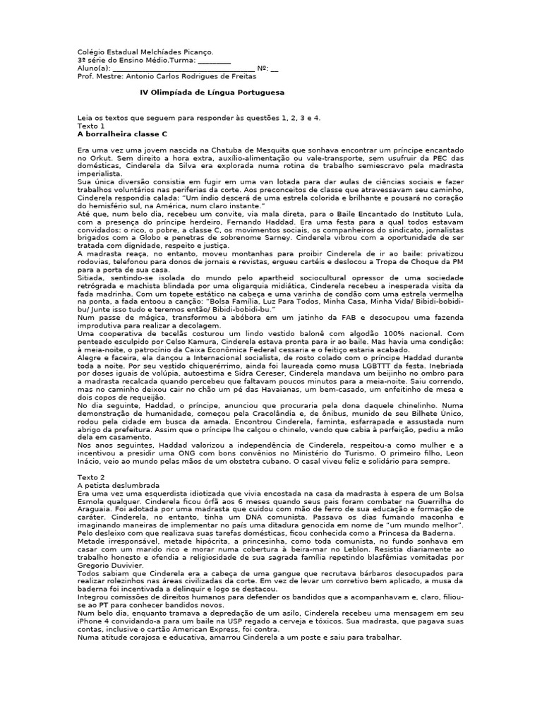 ´prova da olimpíada!!! | PDF | Cinderela | Sátira