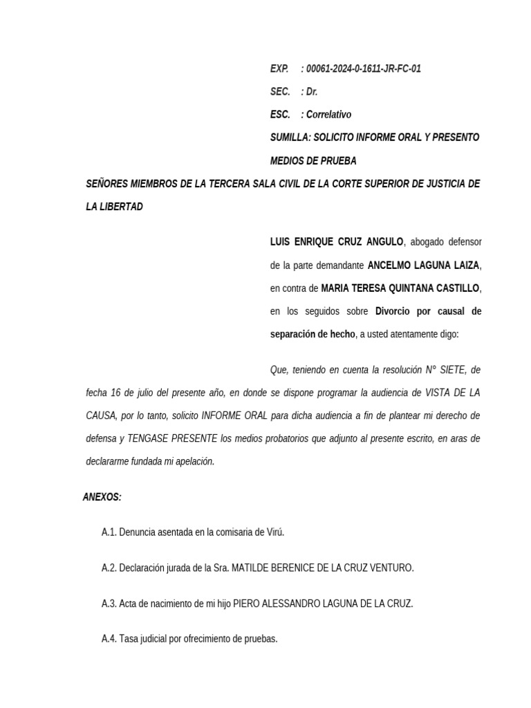 Solicito Informe Oral Ancelmo | PDF