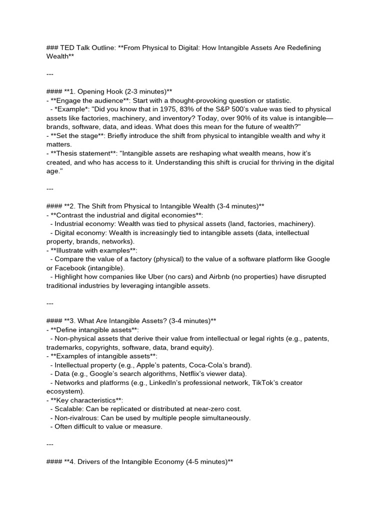TED Talk Outline - From Physical To Digital - How Intangible Assets Are ...