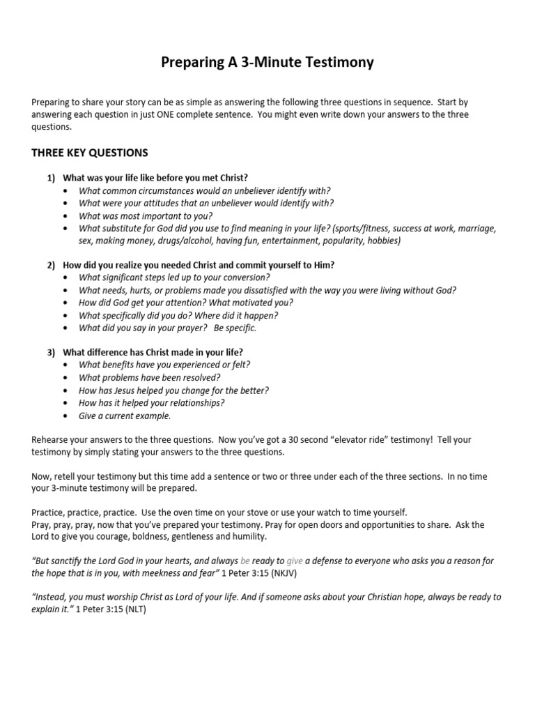 Crafting Your 3-Minute Testimony | PDF | Jesus | Forgiveness
