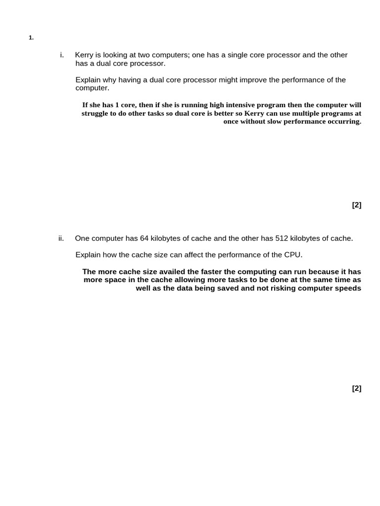 Sagnik Exam Question Answers | PDF | Central Processing Unit | Multi Core Processor