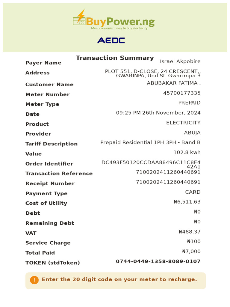 Lagos Electricity Bill Summary | PDF