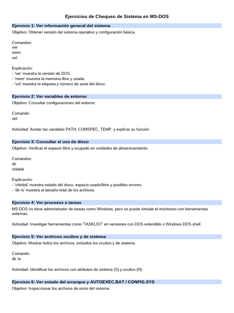 Chequeo de Sistemas en Ms Dos | PDF