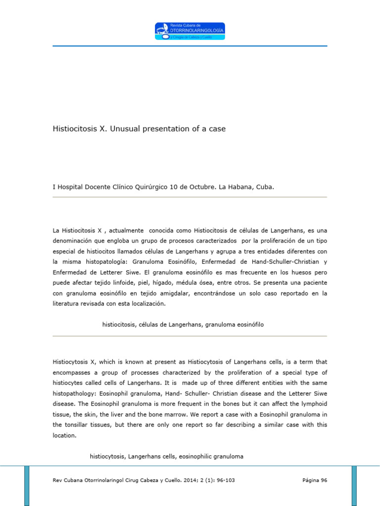 Histiocitosis X: Caso Inusual en Amígdalas | PDF | Especialidades ...