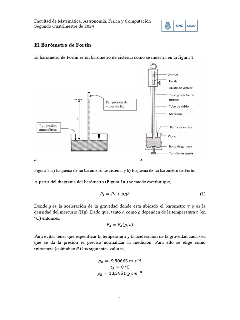 El Barómetro de Fortin | PDF | Densidad | Temperatura