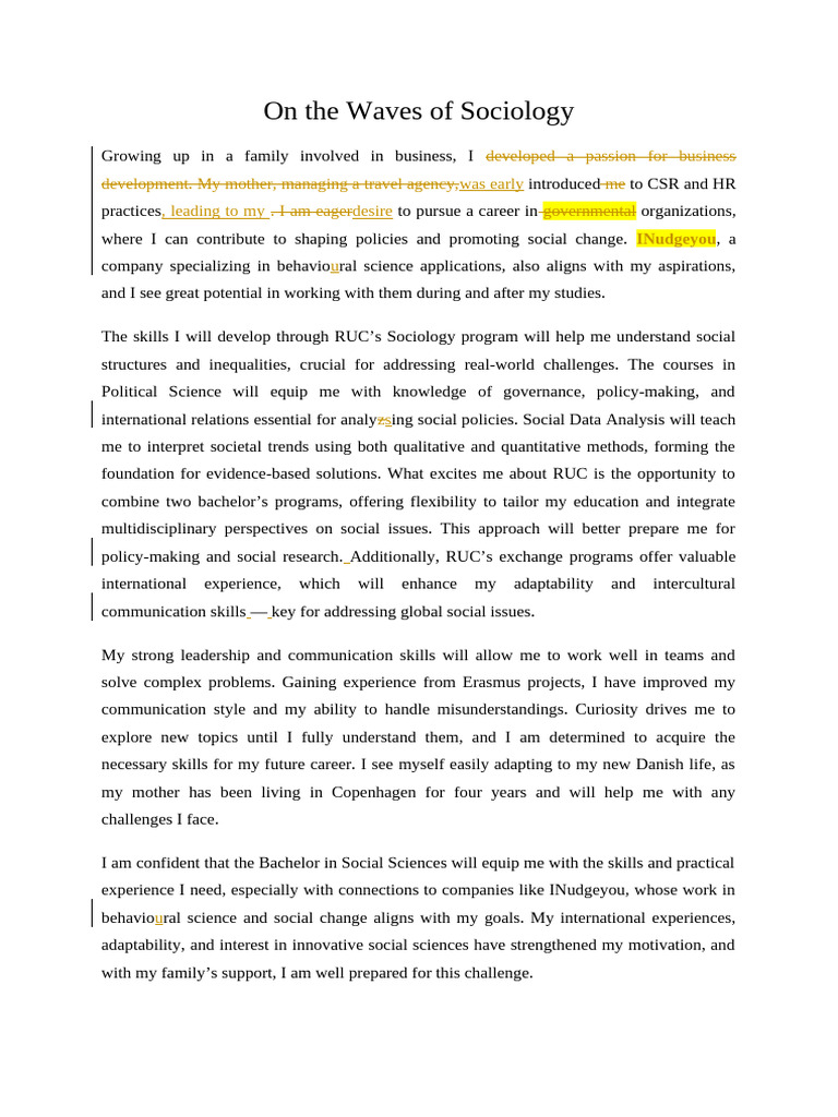 Motivational Letter - Sociology - Corrected 3 | PDF | Social Sciences | Science