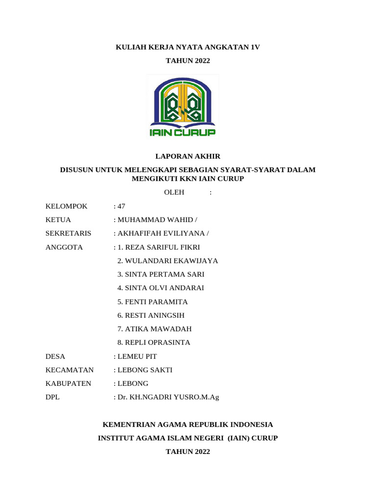 Laporan Kelompok Kuliah Kerja Nyata Angkatan 1V | PDF