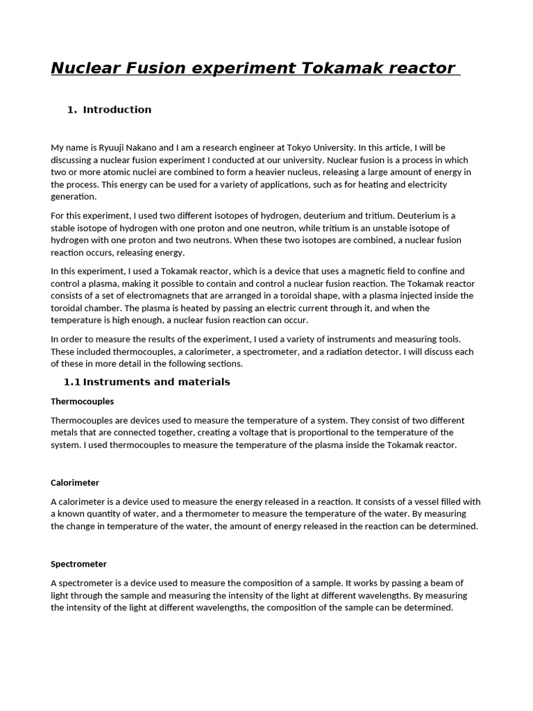 Nuclear Fusion Experiment Tokamak Reactor 1 | PDF | Nuclear Fusion ...