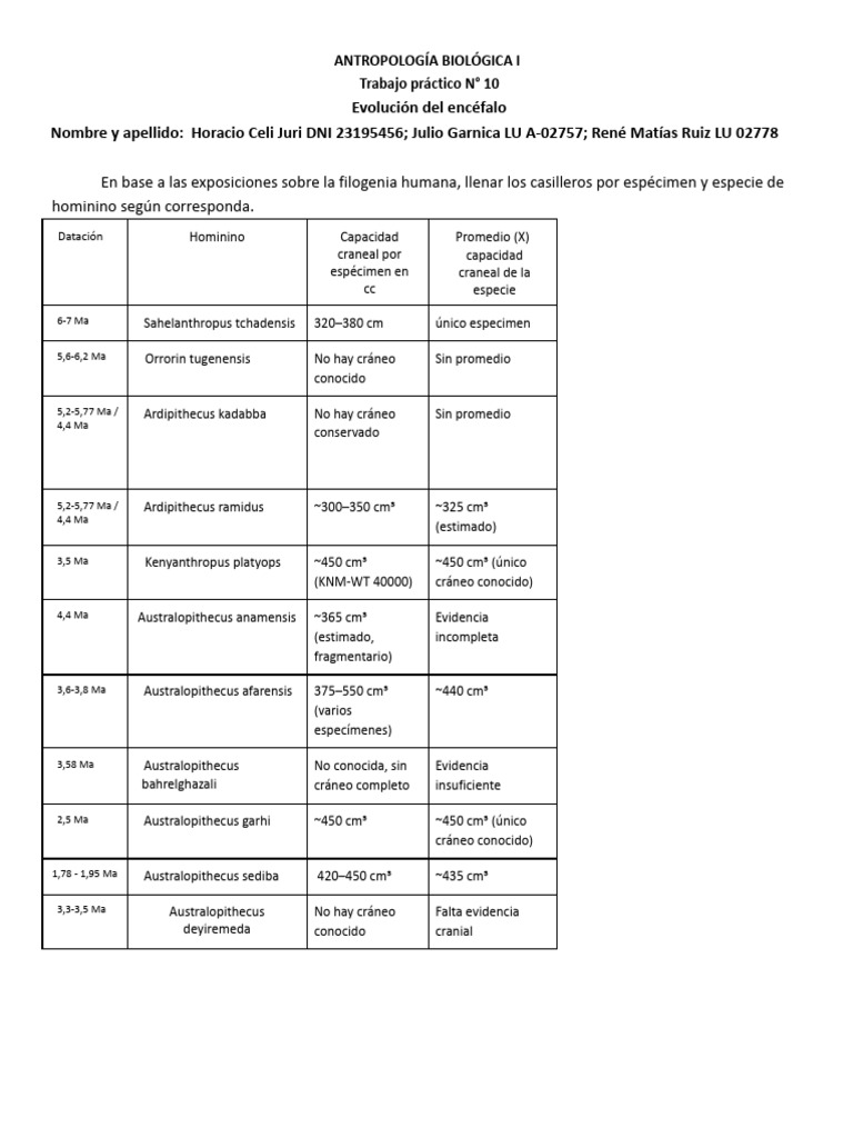 TP 10 Evolución Del Encéfalo - HJM | PDF | Homo | Paleolítico