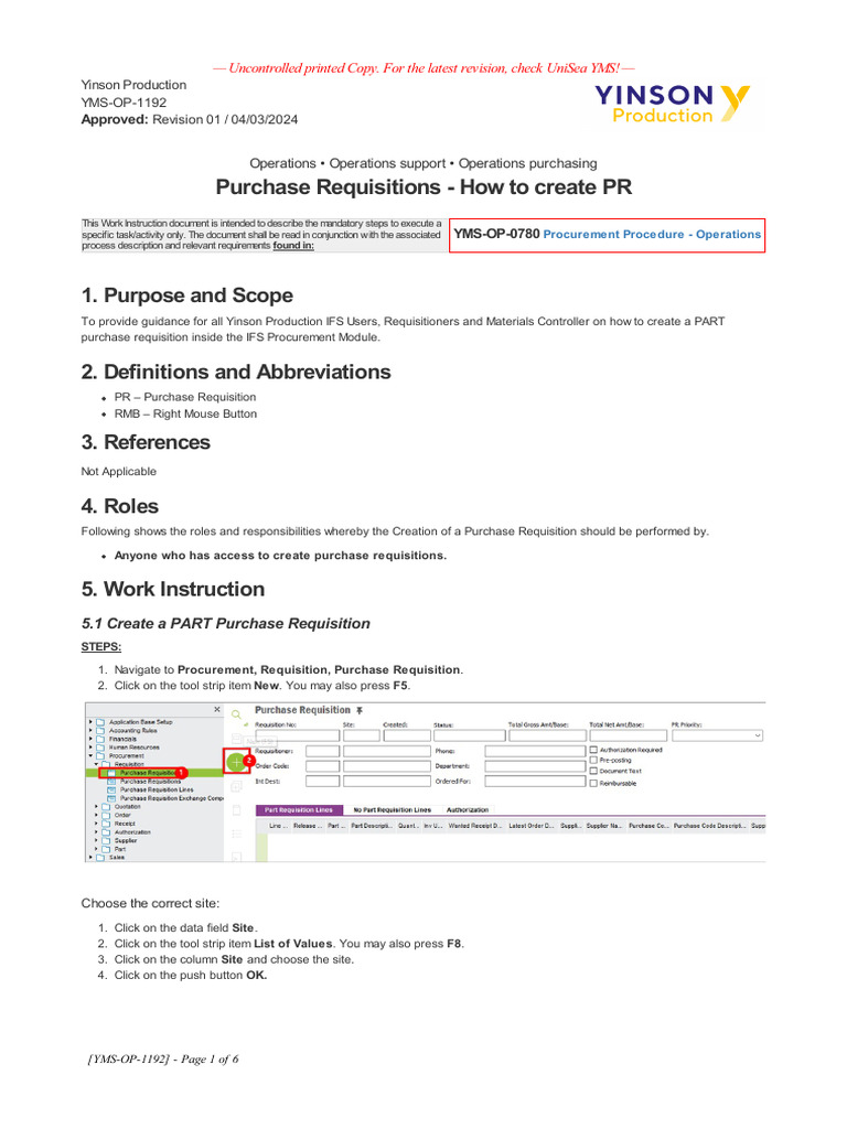YMS-OP-1192 Purchase Requisitions - How To Create PR | PDF | Computing | Software