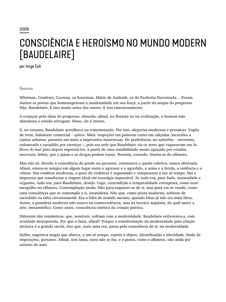 Consciência e Heroísmo No Mundo Moderno (Baudelaire) - Artepensamento ...