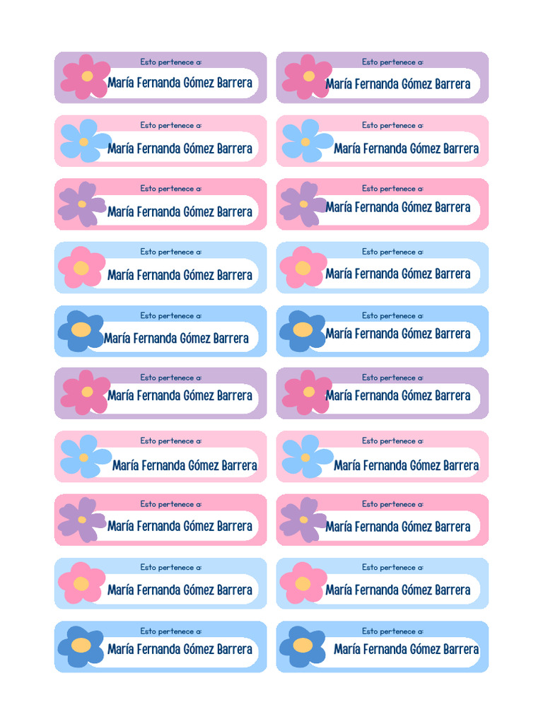 Etiquetas Escolares Florales Azul y Rosa | PDF
