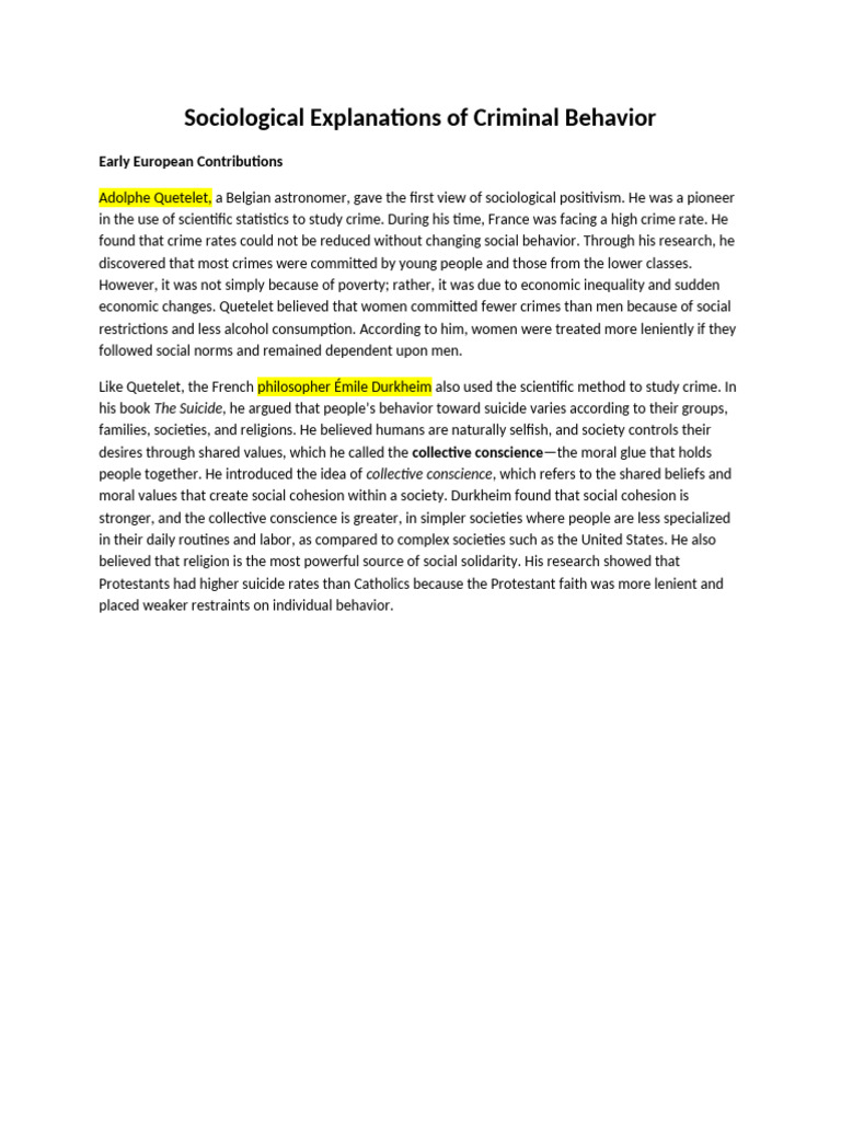 Sociological Explanations of Criminal Behavior | PDF