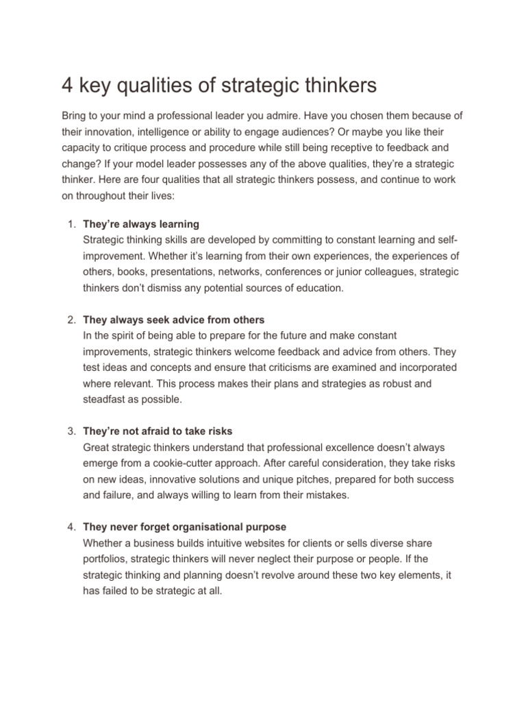 Key Traits of Strategic Thinkers | PDF | Thought | Strategic Thinking