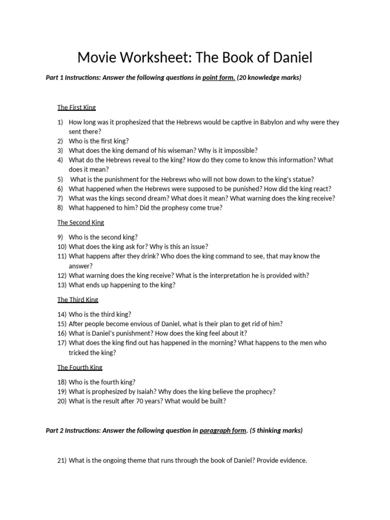 10c Movie Worksheet - The Book of Daniel | PDF