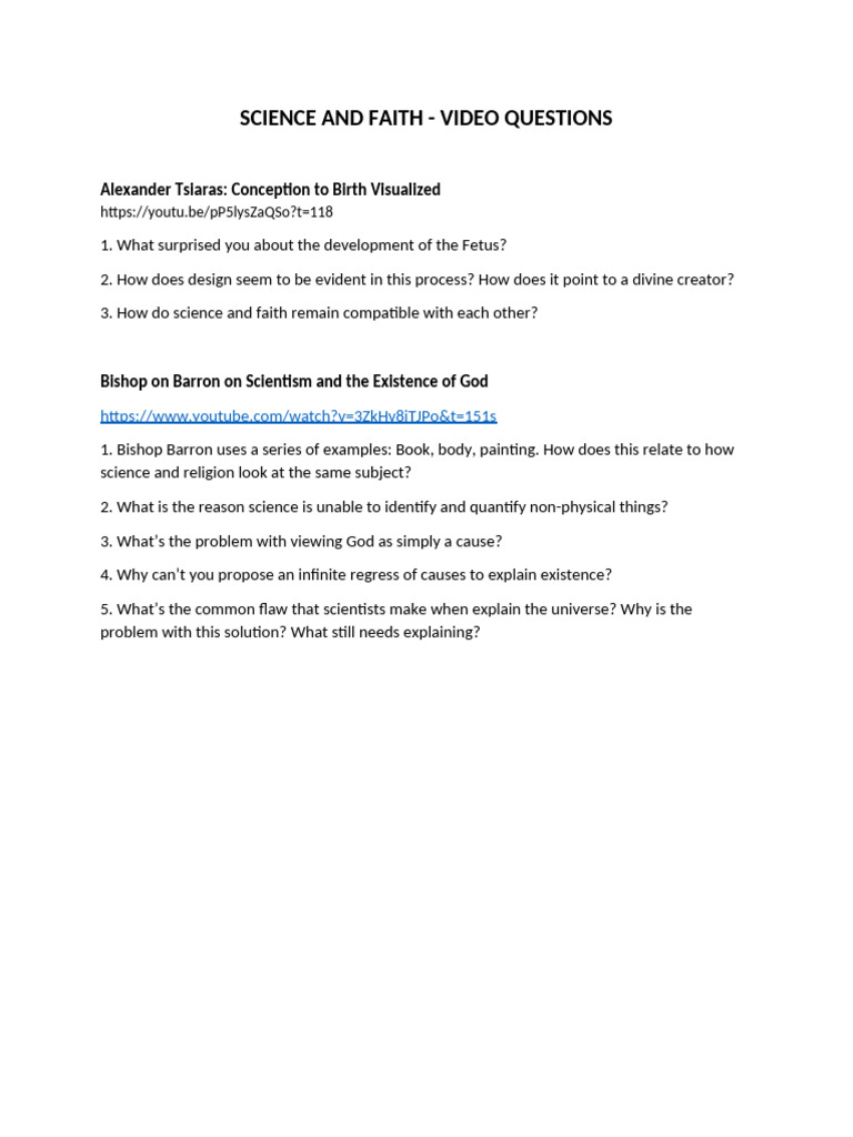 06b Science and Faith - Video Questions | PDF
