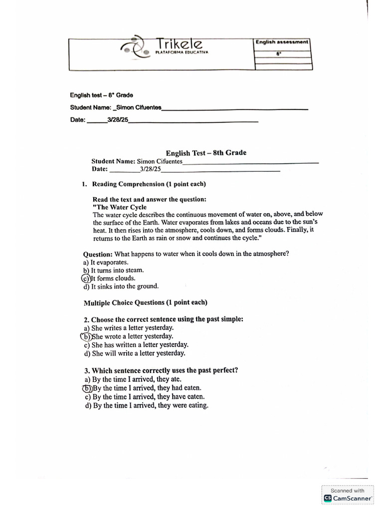 English Test 8TH Grade | PDF