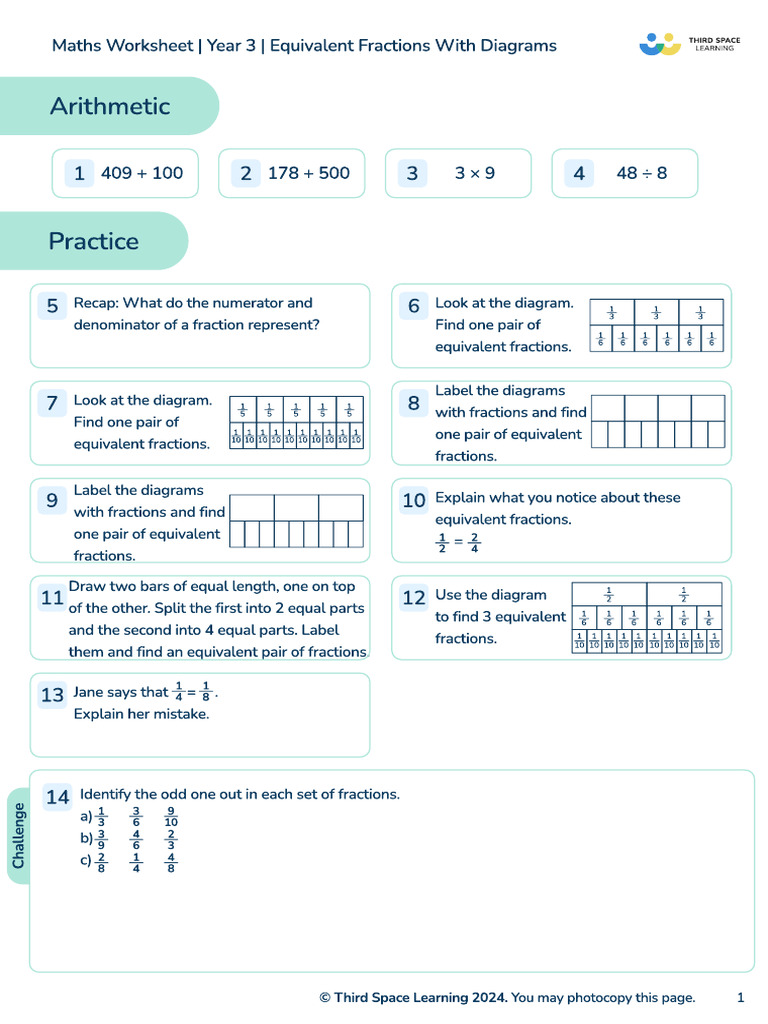 Equivalent Fractions With Diagrams Y3 | PDF | Division (Mathematics) | Algebra