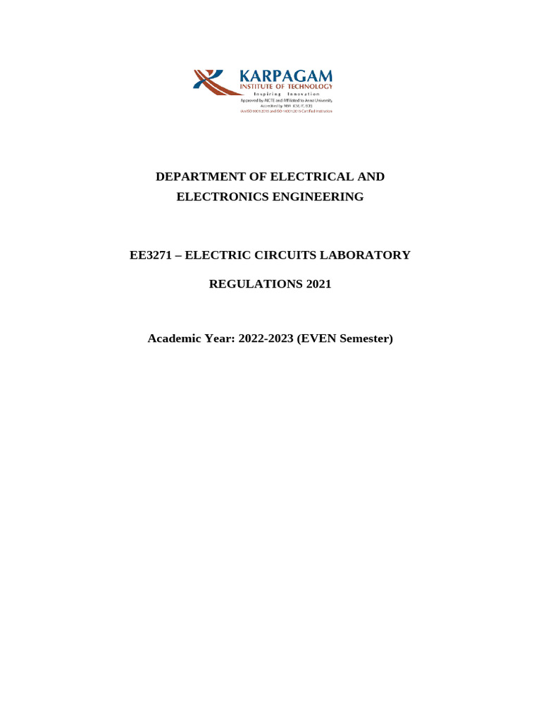 EE3271-Electric Circuits Lab Manual | PDF | Vacuum Tube | Electrical Network